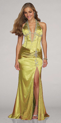 Sexy Peridot Green Corset Halter Prom Dresses | Elegant Wedding Gowns